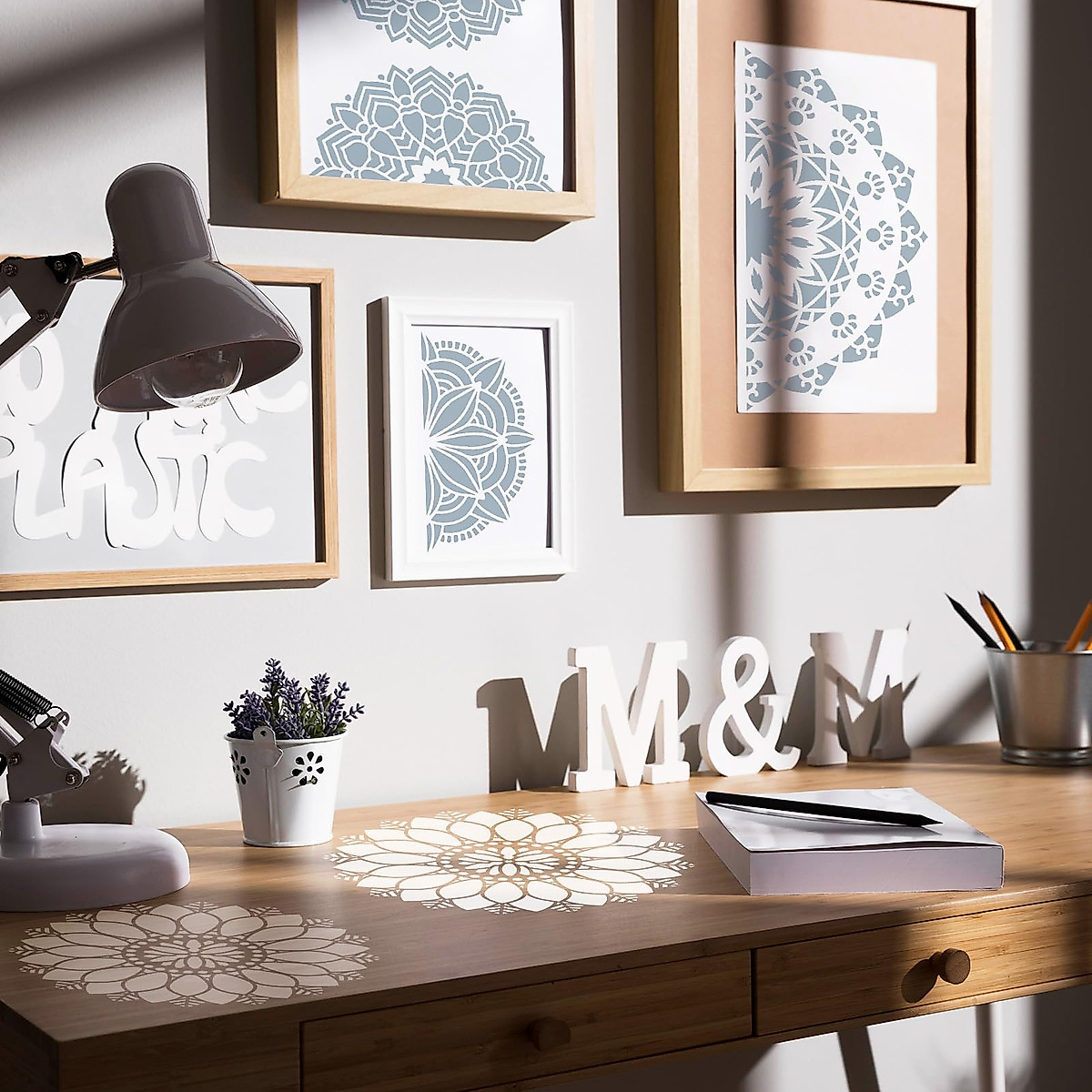 9 Pack Large Mandala Stencils for Painting Mandala Painting Templates Reusable Floral Mandala Drawing Stencils for Wall Floor Furniture Fabric Canvas Wood DIY Craft Art Supplies Home Decor