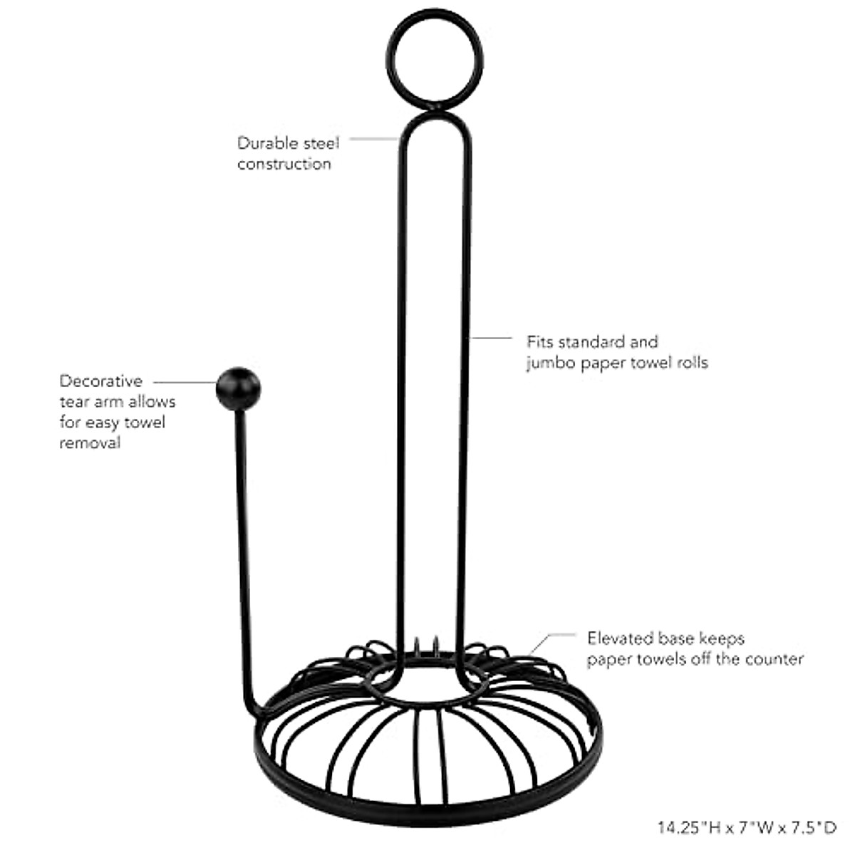 Spectrum Contempo Paper Towel Holder (Black) - Storage Organization for Kitchen Counter, Tabletop, Pantry, Laundry, Apartment, RV, and Bathroom / Contemporary & Functional Home Décor