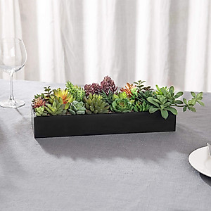 MyGift Artificial Succulent Centerpiece,15.75 Inch Faux Succulents Arrangement Plants in Sleek Black Wooden Rectangular Planter Box