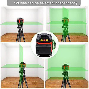 PTILOTD 3x360° 12 Lines Self Leveling Green Laser Level