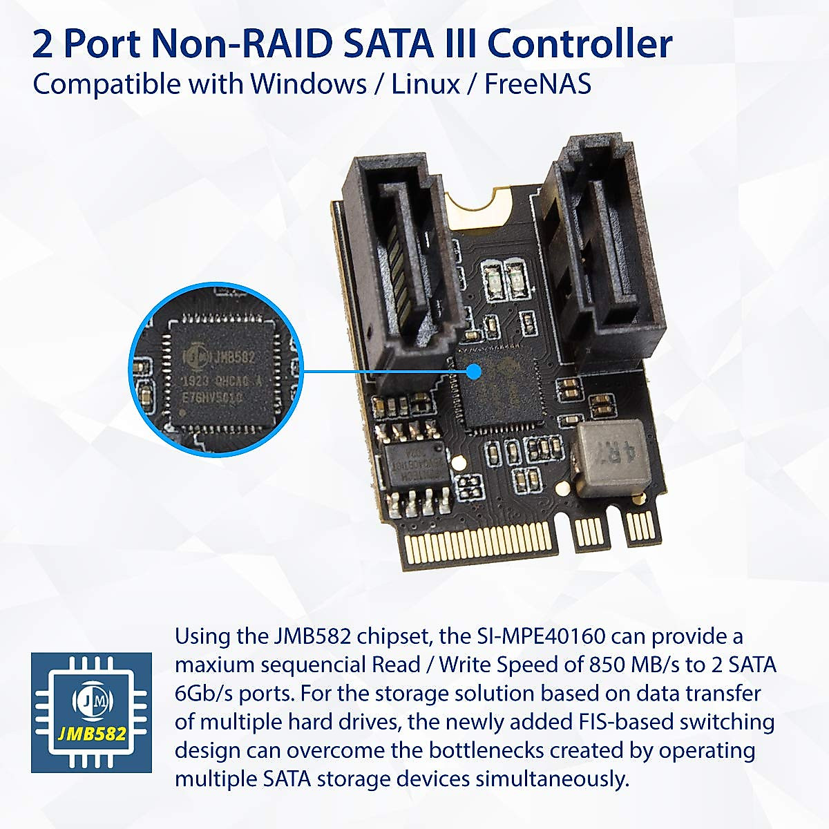 2 Ports SATA III 6gb/s to M.2 NGFF A Key + E Key A+E Key 22x30 2230 mm JMicron JMB582