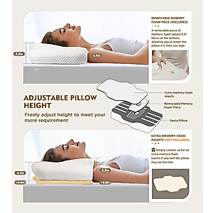 Osteo Cervical Pillow for Neck Pain Relief, Hollow Design Odorless Memory Foam Pillows with Cooling Case, Adjustable Orthopedic Bed Pillow for Sleeping, Contour Support for Side Back Stomach Sleepers