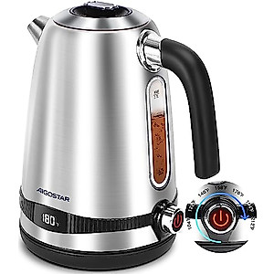 Aigostar Electric Kettle Temperature Control, Electric Tea Kettle with LED Display & 7 Presets, 304 Stainless Steel Hot Water Boiler with 120Min Keep Warm, Boil-Dry Protection, BPA Free,1.7L