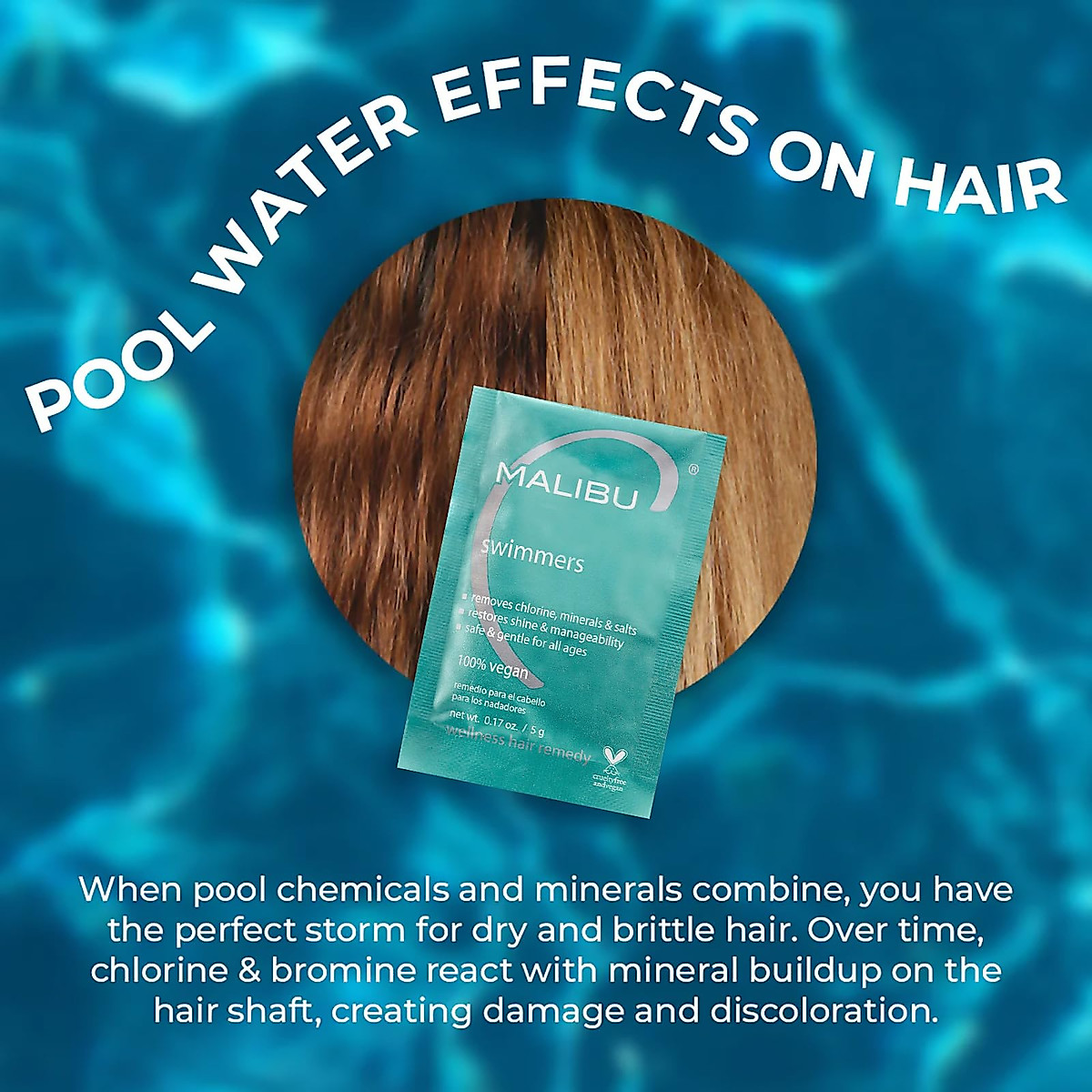 Malibu C Swimmers Wellness Remedy - Restoring & Hydrating Hair Care with Vitamin C Complex - Protects Hair Discoloration from Chlorine and Pool Elements (3 Packets)
