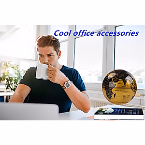 levitating globe,floating globe,cool stuff,360 degree rotation World Map Office Decor with LED Light Base,Gift for Men Father Boys,Spinning Globe Desk Levitating Decoration（gold）