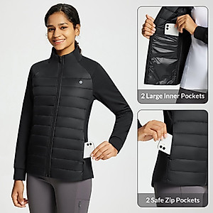 BALEAF Women's Running Winter Jacket Water Resistant Windproof Lightweight Puffer Coat Fall Cold Weather Hiking Golf Casual with Zip Pockets Black M