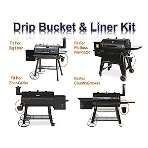 Big Part Black Grease Drip Bucket with12-Pack Disposable Foil Liner Kit Replacement Parts for Oklahoma Joe's, Also Fits Most Wood Pellet Grill & Offset Smokers, White-Black