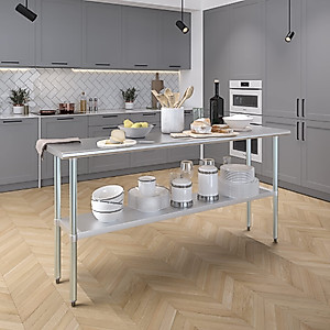 AmGood Stainless Steel Work Table with Undershelf | Food Prep NSF | Utility Work Station | (72" Length X 18" Width)