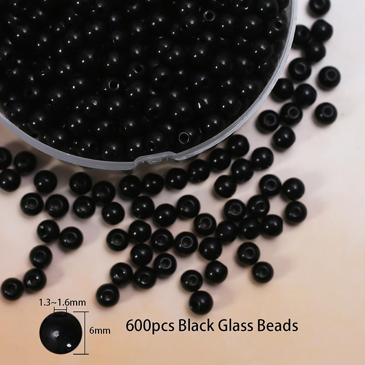ZHFMLY 600pcs 6MM Black Glass Beads Handcrafted Round Lampwork Smooth Loose Bracelet Beads for DIY Jewelry Making #30724
