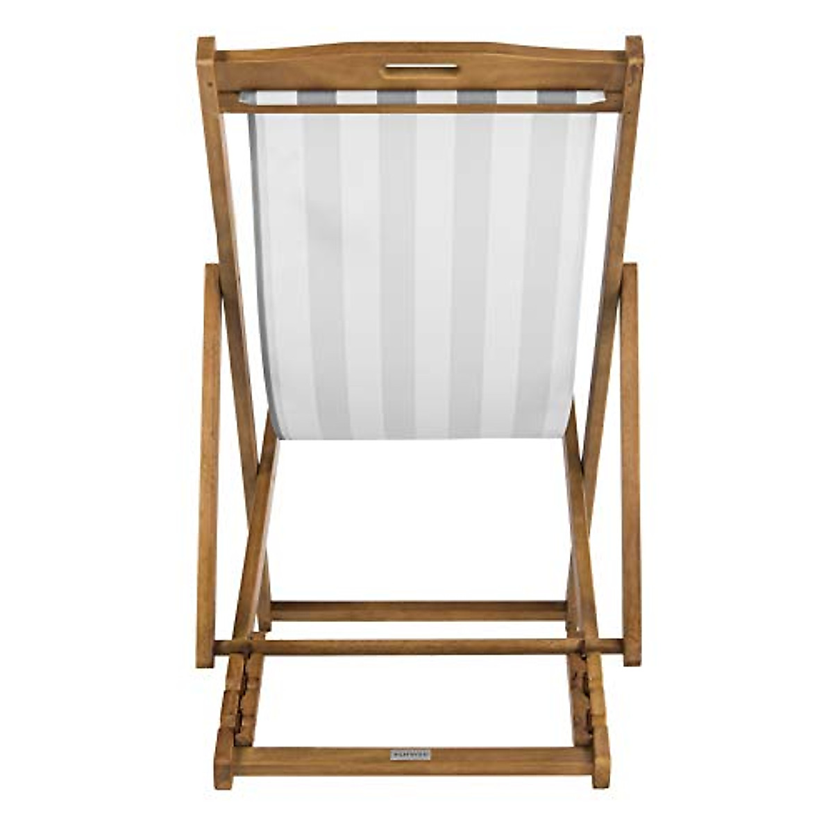 Safavieh PAT7040B-SET2 Outdoor Collection Loren Teak, White Foldable Sling Adirondack Chair, Natural/Grey Stripe