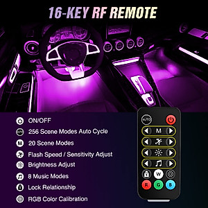 Nilight RGBIC 72 LED USB Interior Strip Lights DC 12V with App RF Remote Control Multicolor Under Car Dash Lighting 2 Lines Design Music Sync Mode for Cars Truck ATV UTV, 2 Years Warranty