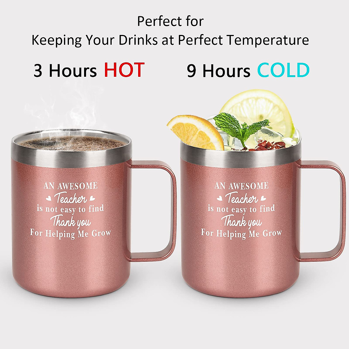 Teacher Gift - Teacher Stainless Steel Coffee Mug, Awesome Teacher Double Wall Travel Mug 12Oz, Teacher Appreciation Gift, Thank you Gift, Birthday Gift, Christmas Gift for Teachers (12Oz, Rose Gold)