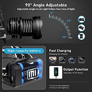 Led Rechargeable Headlamp, 100000 Lumens Head Lamps Outdoor Rechargeable, Bright Headlamps for Adults with 5 Modes & Ipx7 Waterproof 90° Adjustable Lamp Camping