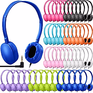 Bulk Headphone Earphones 45 Pack Multi Colored for School Headphones with 3.5 mm Headphone Plug for School Classroom Library Students Kids Children Teen and Adults, 9 Colors
