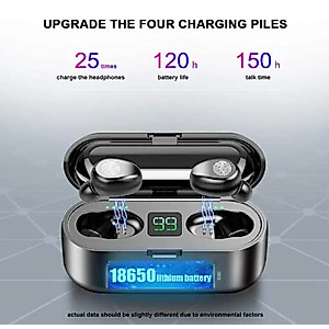 BAHASYA Wireless Bluetooth Earbuds with Digital Charging Case, Built-in Mic, Noise Cancelling, Waterproof, Deep Bass Earphones, in Ear Stereo Headphones for Sport, Gym, Running, Gaming (Black)