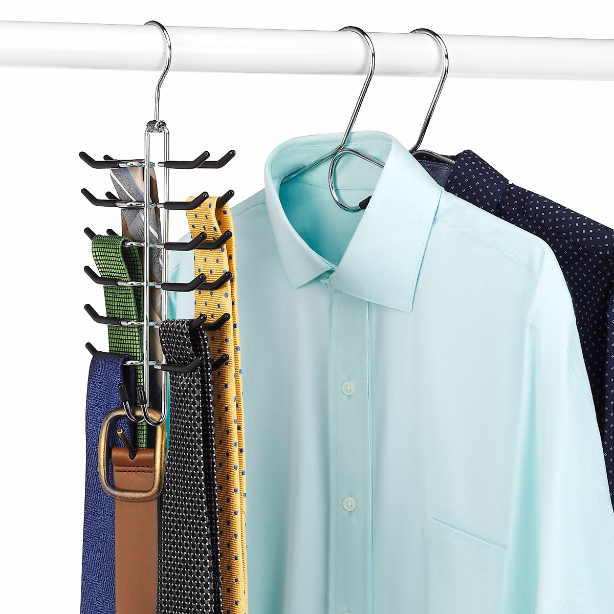 Whitmor Swivel Tie Hanger with Belt Loops Chrome / Black