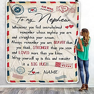 CenturyTee Personalized to My Nephew Blanket from Aunt Uncle Auntie Mail Letter Nephew Birthday Graduation Christmas Customized Fleece Blanket (30 x 40 Inches - Baby Size)