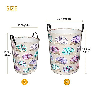 Hedgehog Polkadot Laundry Basket Protable Circular Laundry Hamper Storage Bin Organizer With Handles For Bathroom,Bedroom Clothes