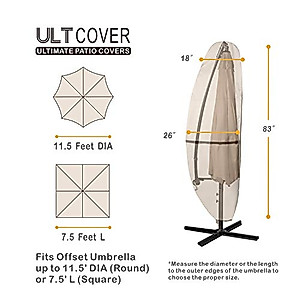 ULTCOVER Patio Umbrella Parasol Cover - 600D Waterproof Outdoor Offset Banana Style Umbrella Cover - Fits Cantilever Offset Umbrella 7.5-11.5 Feet