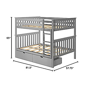 Max & Lily Bunk Bed, Full-Over-Full Wood Bed Frame for Kids with Storage Drawers, Grey