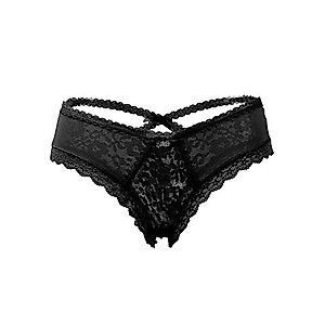 ohyeahlady Women's Sexy Lace Thong Plus Size Tanga Briefs Panties Strings Lace Lingerie Naughty Cheeky Underwear Black