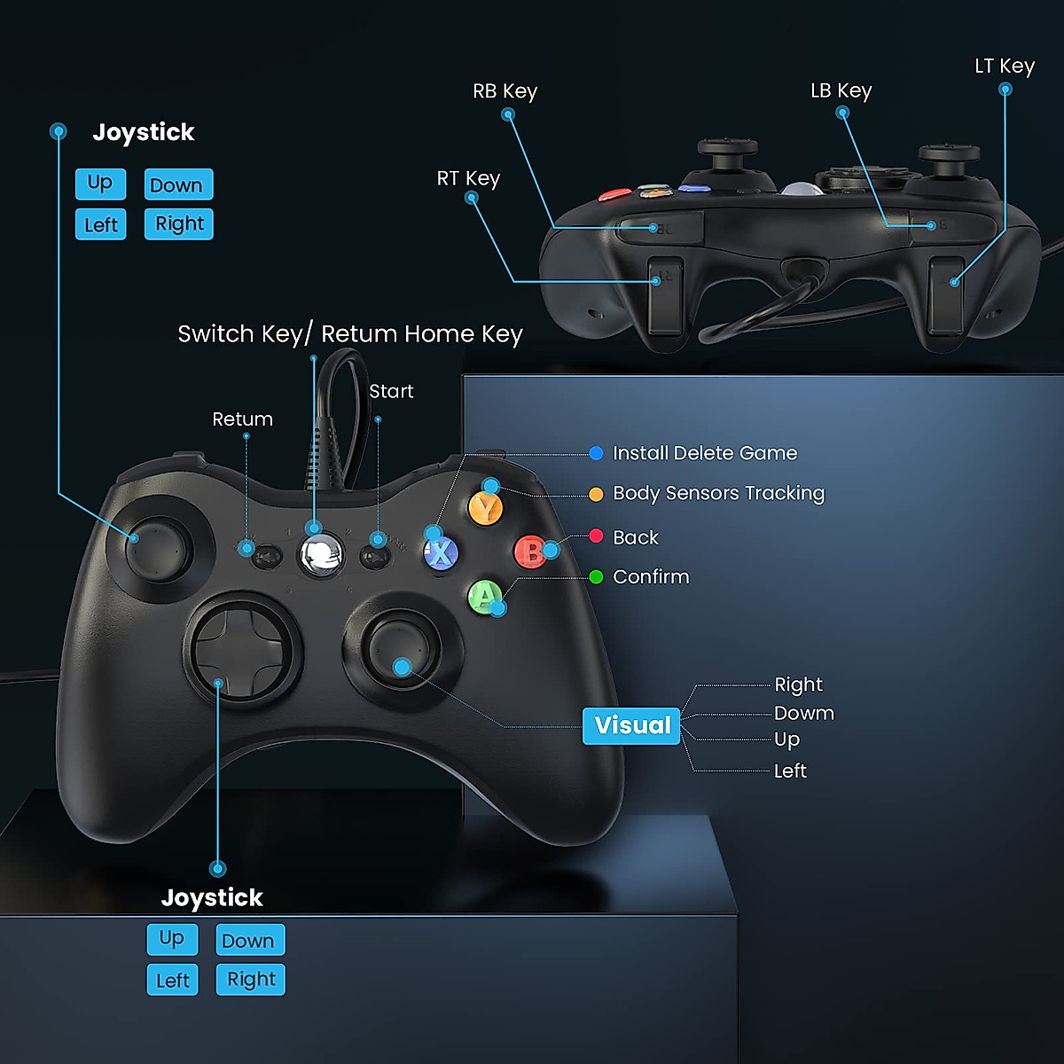 YAEYE Wired Controller for Xbox 360, Game Controller for 360 with Dual-Vibration Turbo Compatible with Xbox 360/360 Slim and PC Windows 7,8,10,11
