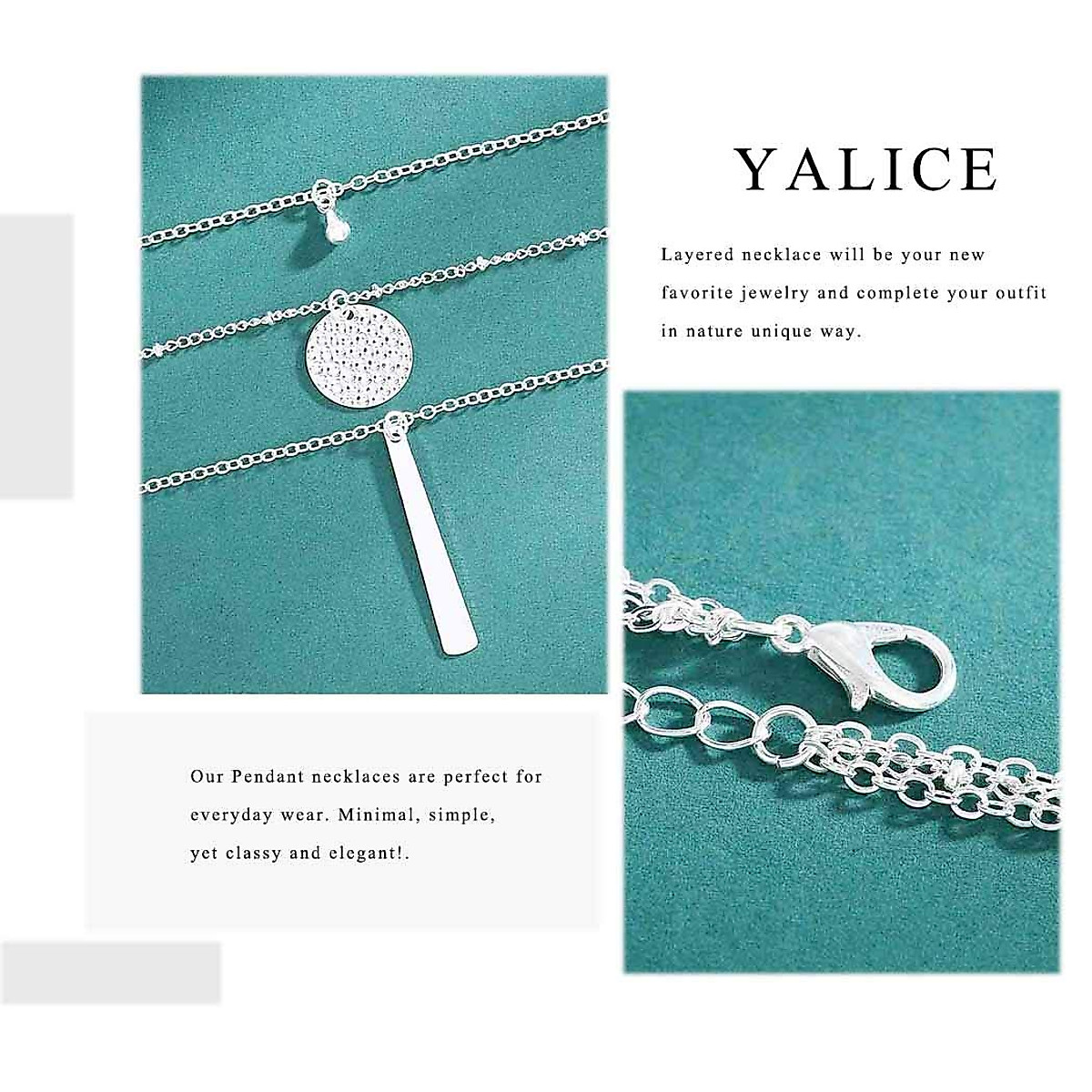 Yalice Multi-Layered Disc Necklace Chain Bar Drop Pendant Necklaces Coin Jewelry for Women (Silver)