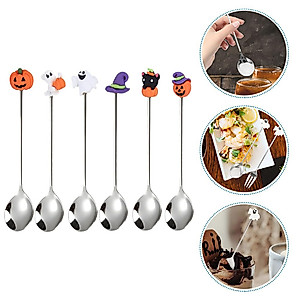 Spoons 6pcs resin Halloween Dinnerware Halloween Elements Spoon for Eating Halloween Dessert Spoon Kitchen Spoon Multipurpose Spoon household Stainless steel