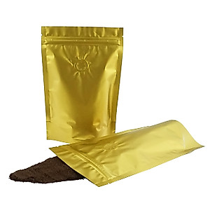 QQ Studio Foil Coffee Packaging Bags with Zipper and Degassing Valve for Whole and Ground Coffee (Gold, 18.5oz (Pack of 50 Bags))