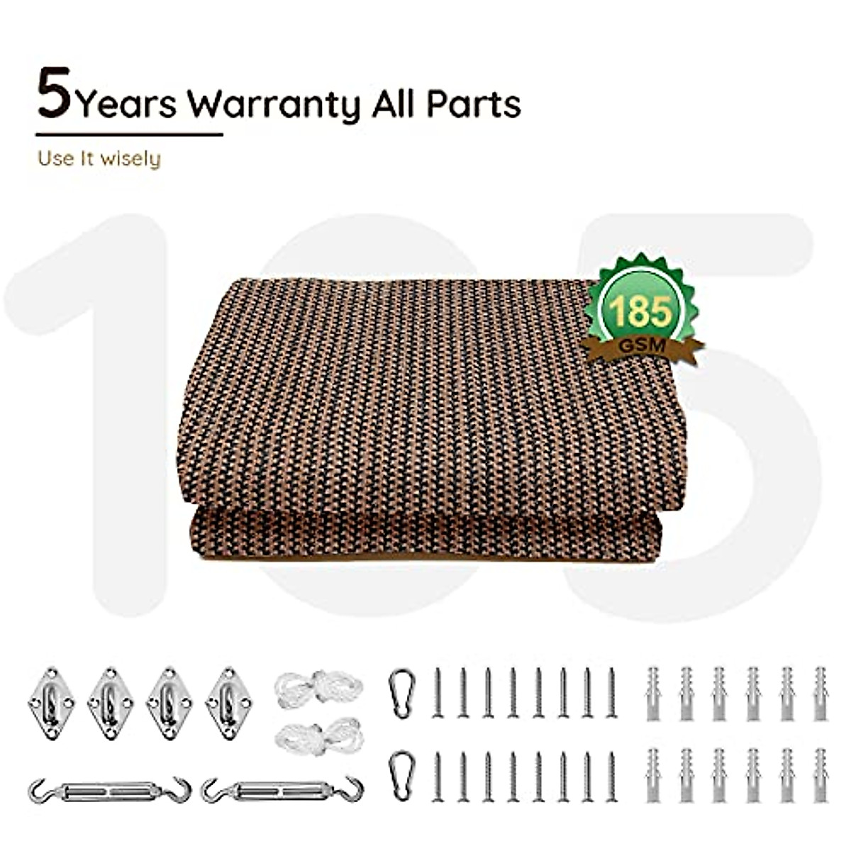 Quictent 20X20FT 185G HDPE Square Sun Shade Sail Canopy 98% UV Block Outdoor Patio Garden with Hardware Kit (Brown)