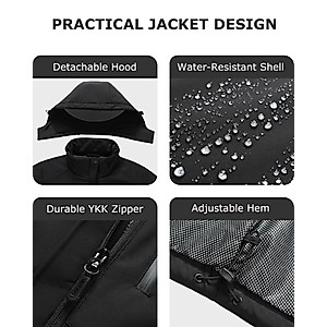 Venustas Men's Heated Jacket with Battery Pack, Windproof Electric Insulated Coat with Detachable Hood