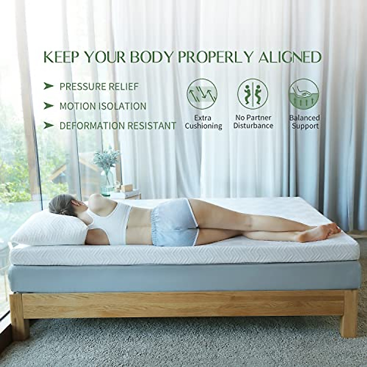 Novilla Mattress Topper Queen,4 "Medium Firm Memory Foam, Gel & Bamboo Charcoal Infused for Motion Isolation & Pressure Relieving, with Breathable Bamboo Cover, Queen Size, White (AC-NV0T801-4-Q)