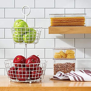 mDesign Plastic Stackable Box Food Storage Container Box with Hinged Lid - for Kitchen, Pantry, Cabinet, Fridge/Freezer - Deep Organizer Box for Snacks, Produce, Pasta - Clear