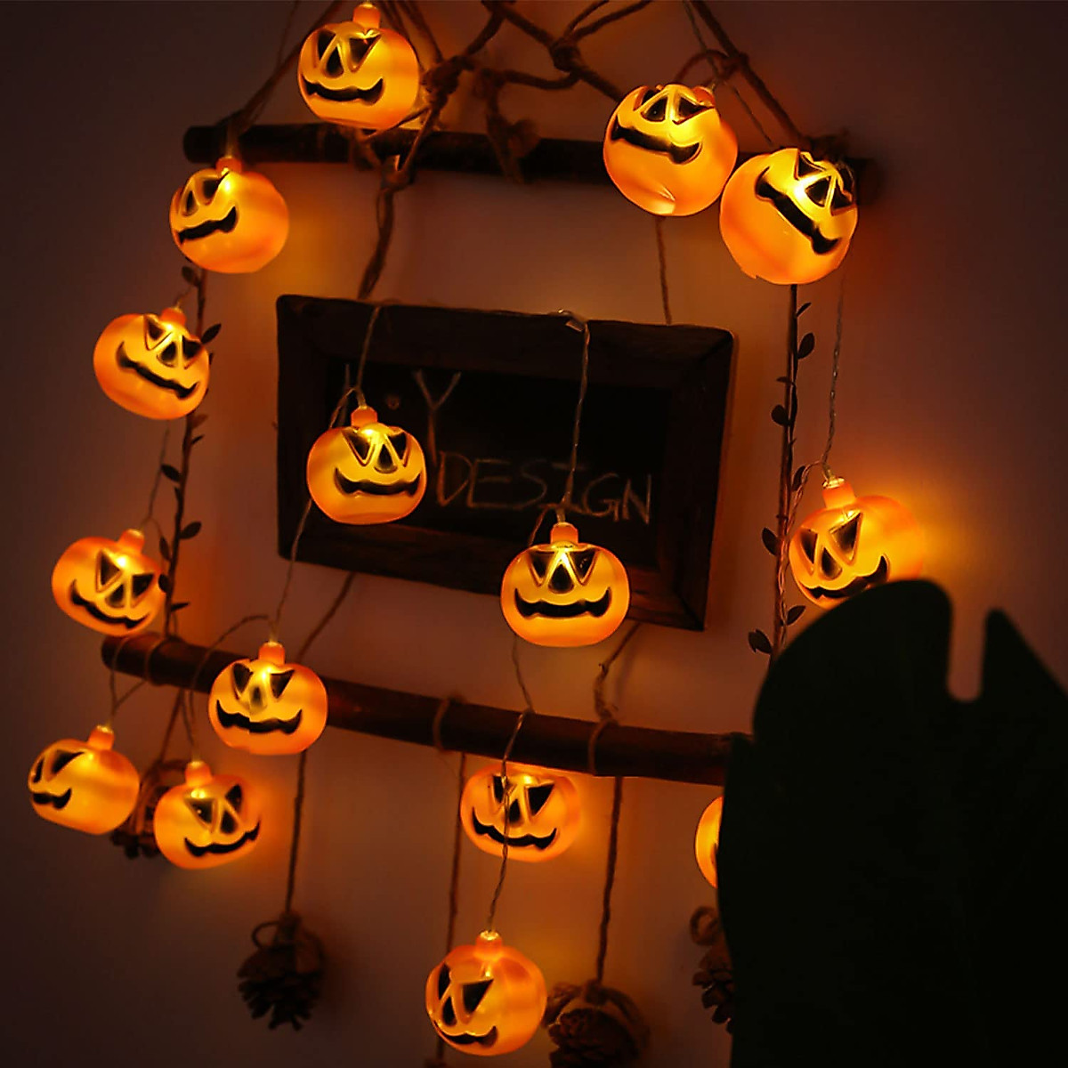 Halloween String Lights, 9.8 FT 20LED Pumpkin Lights StringJack-O-Lantern Battery Operated String Lights, 2 Modes, Operated for Home Garden Yard Decorations Holiday Lights Party Supplies, white