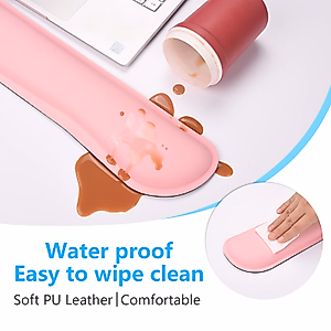 Dapesuom Keyboard Wrist Rest Set, Cute PU Leather Wrist Cushion for Computer Keyboard and Mousepad, Memory Foam Mouse Pad Rests Support with Non-Slip Base for Typing Pain Relief, Laptop, Pink