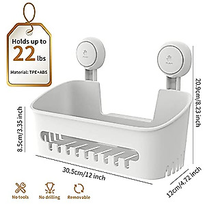 Shower Caddy Suction Cup Shower Shelf Suction Shower Basket One Second Installation Removable Powerful Shower Organizer Max Hold 22lbs Suction Bathroom Caddy Waterproof Shower Storage - White