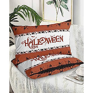 Edwiinsa Halloween Pillow Covers Standard Size Set of 2 Bed Pillow, Black Castle Bats Fall Pumpkin Orange Plush Soft Comfort for Hair/Skin Cooling Pillowcases with Envelop Closure 20''x26''