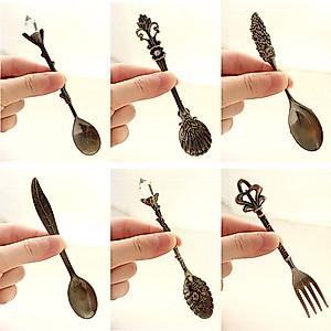 Dessert Spoons,Coffee SpoonTeaspoon,Awakingdemi Vintage Style Metal Carved Fruit Dessert Spoons for Kitchen Dining Bar,6pccs/set