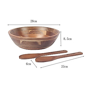 MALL GLOBAL 3 Piece Acacia Wood Salad Serving Bowl Set, Large Bowl for Fruit, Big Wooden Mixing Bowl for Kitchen, Big Salad Bowl with Serving Utensils.