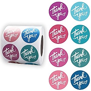 Dreecy 1.5 Inch Thank You Stickers, 1000 Pcs/roll Thank You Labels for Small Business, Packaging, Greeting Cards, Flower Bouquets, Mailer Seal Stickers, Candy Bags, Envelopes and Gift Wraps, 8 Colors