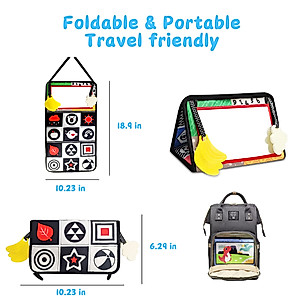 Baby Mirror Tummy Time Toys, Infant Safe Baby Play Mat with Teether for Newborn 0-3-6-12 Months old Boys,Girls, Brain Development Montessori for Crib, Floor, Car, Sensory Crinkle Soft Books Attachment