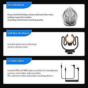 Neewer Video Microphone for Phone, On Camera Mic Kit with Black Pro Shock Mount Compatible with iPhone Android Smart Phones DSLR Camera Tablet (iPhone Adapter Not Included), CM14 PRO