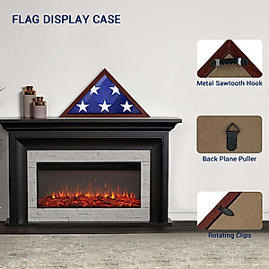 ASmileIndeep Flag Display Case for Small Flag, 3' x 5' American Flag Shadow Box with HD Tempered Glass and Wall Mount (Not for Burial Flag), Triangle Flag Holder Frame for Folded Flag - Cherry Red