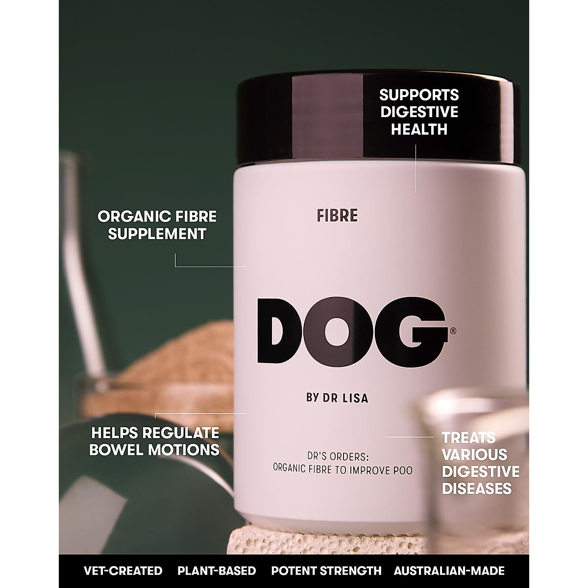 DOG by Dr Lisa - Fibre - Daily Fiber Supplement for Dogs - Supports Bowel Health and Stools - Made with Prebiotics, Postbiotics & Paraprobiotics - Vet-Created - Size 100g / 3.53oz