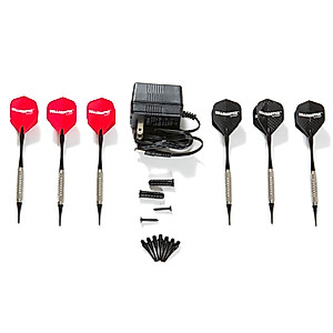 Bullshooter Electronic Dart Board Cabinet Set Home Bar Game Room Playroom Wooden Cabinet Doors LCD Display for Up to Eight Players - 34 Games 183 Variations - 2 Sets of Soft Tip Darts