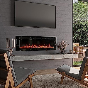50 Inch Electric Fireplace Wall Mounted Linear LED Flame Fireplace with Remote Control,Timer,Touch Screen,Multicolor Flames,750/1500W Recessed in Wall Fireplace Heater for Living Room