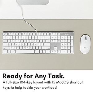 Macally Ultra-Slim USB Wired Keyboard with Number Keypad for Apple Mac Pro, MacBook Pro/Air, iMac, Mac Mini, Laptop Computers, Windows Desktop PC Laptops, Silver (SLIMKEYPROA)