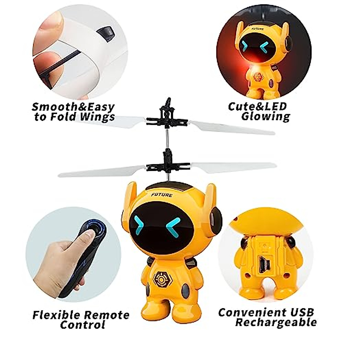 Ynybusi Flying Ball RC Toys,Built-in LED RC Robot Drone Remote Control Helicopter Indoor Outdoor Games Toys for Kids Boys Girls 6 7 8 9 10 Year Old Birthday (Yellow)