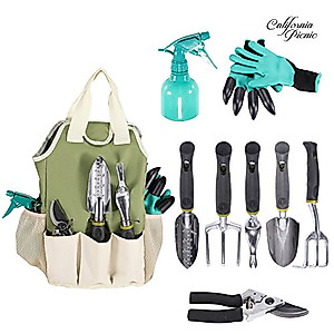 Garden Tool Set | Garden Tools Organizer Tote | Gardening Gloves Included Great Garden Tools for Woman and Men | 9 Piece Garden Accessories Tool Organizer Kit | Gardening Gifts | Gardeners Supply