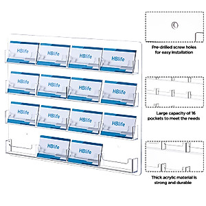 HBlife Clear Acrylic Business Card Holder Wall Mount Sticker Display Rack Multiple Cards Organizer for Gift Cards and Brochures, 16 Pockets